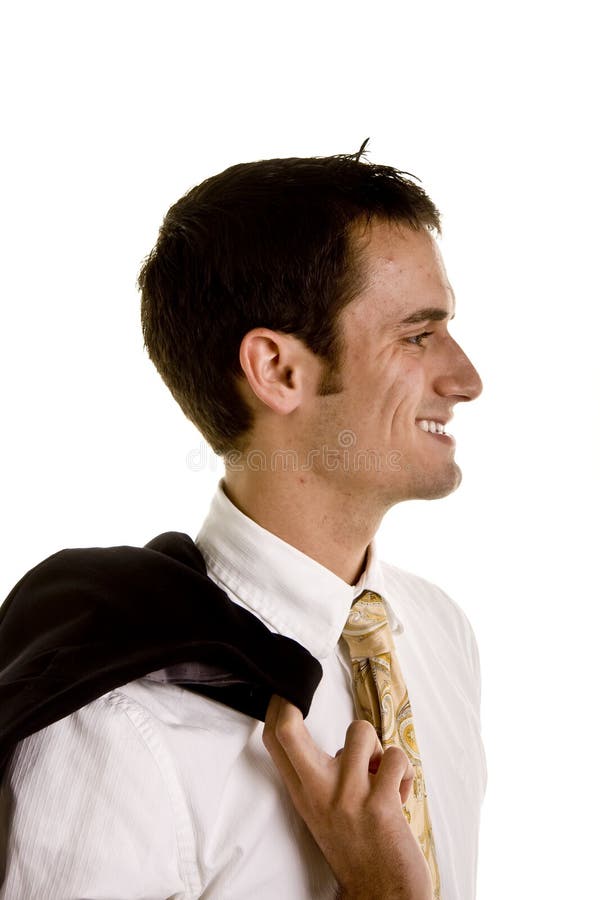 Young Man with Jacket on Shoulder from Side Stock Photo - Image of ...