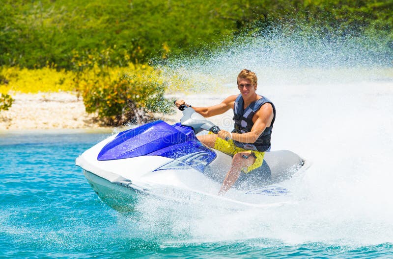 Young Man on Jet Ski stock image. Image of fast, adrenaline - 34382645