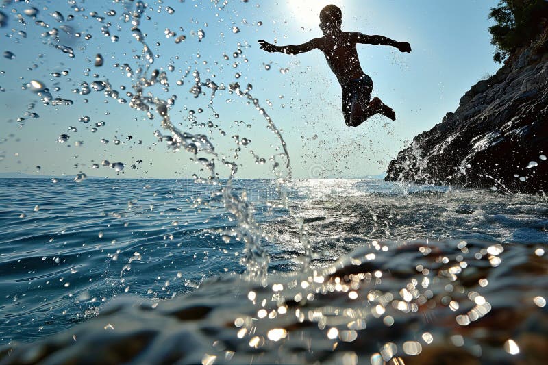 Young Man Jumping into Water, Summer Relaxation Activity Stock Image ...