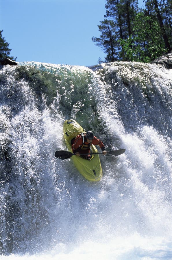 Young Man Kayaking on Waterfall Stock Image - Image of twenties, color ...