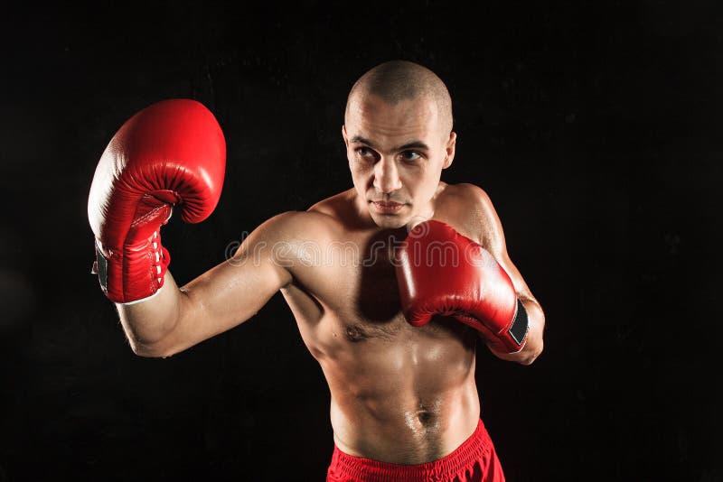 The Young Man Kickboxing on Black Stock Image - Image of fight, karate ...