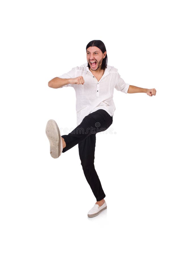 Portrait Of Young Man Kicking Stock Image - Image of handsome, angry ...