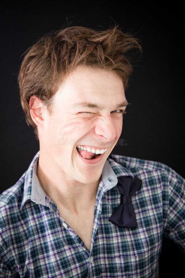 Young Man with Kiss Trace on the Cheek Stock Photo - Image of proud ...