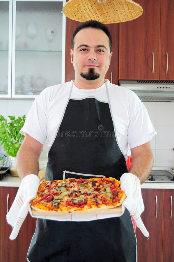 Young Man in Kitchen with Homemade Pizza Stock Photo - Image of chef ...