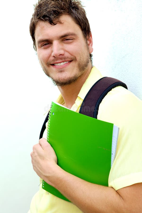 Young man with a knapsack stock image. Image of head - 10496361