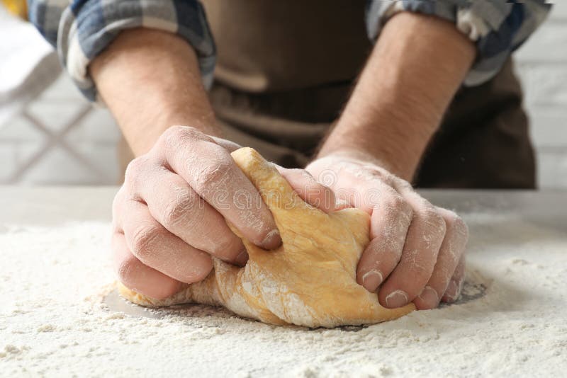 Young Man Kneading Dough for Pasta Stock Image - Image of culinary ...