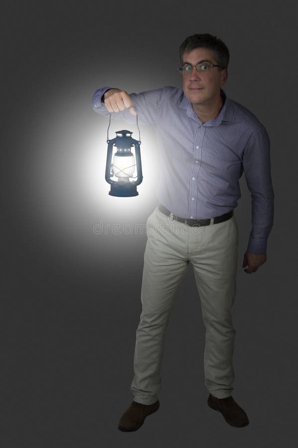 Man with Lantern in the Dark Stock Image - Image of attitude, lamp ...