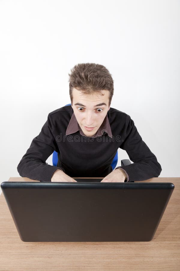 Waving from Behind a Computer Stock Photo - Image of joyful, notebook ...