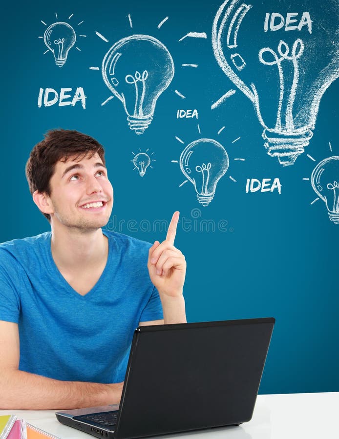 Young Man with Laptop Looking for Some Ideas Stock Photo - Image of ...
