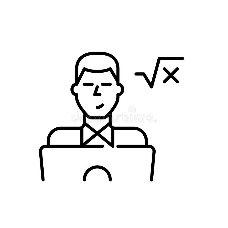 Young Man at Laptop and Square Root. Digital Math Learning Integration ...