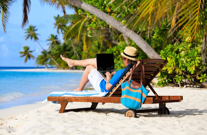 Young Man with Laptop on Tropical Beach Stock Image - Image of business ... Young Man with Laptop on Tropical Beach Stock Image - Image of business ...