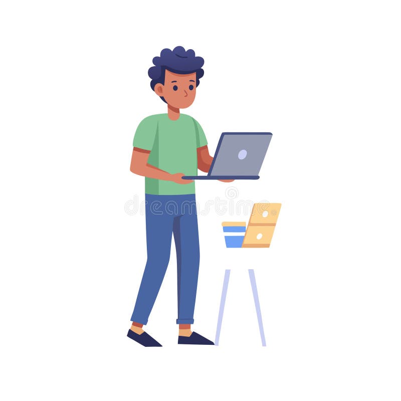 Young Man with Laptop Working from Home, Remote Work Concept Stock ...