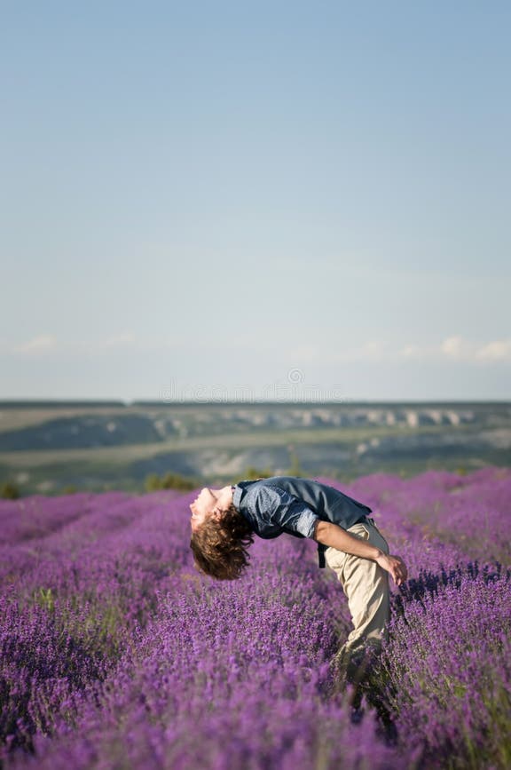 Young Man among the Lavender Fields. Stock Image - Image of male ...