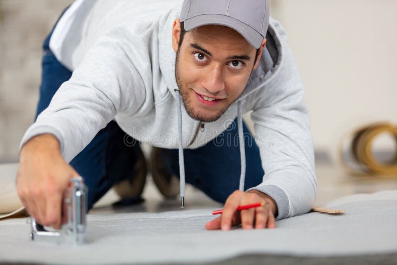 Young Man Laying Floor Panels Stock Image Image Of Residential Interior 266718085
