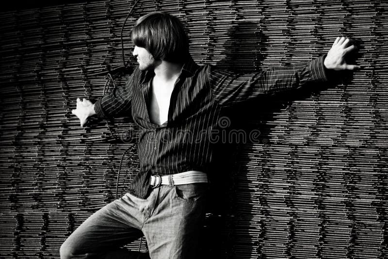 Young Man Lean on Rusty Wire Bw Stock Image - Image of white ...