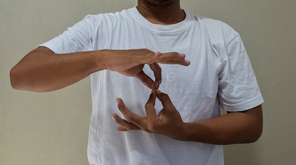 Young Man Learning and Communicating in American Sign Language Stock ...