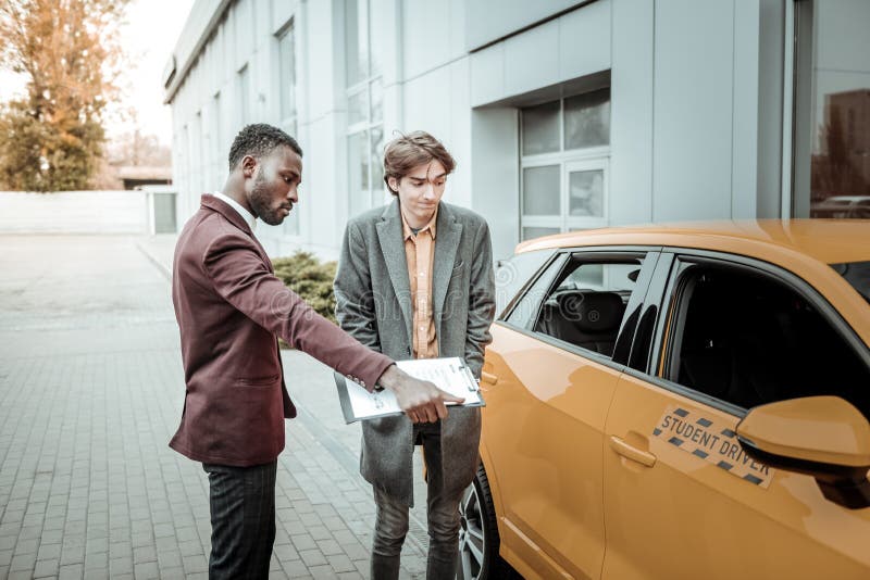 Young Man Learning Driving Feeling Extremely Nervous Stock Photo ...