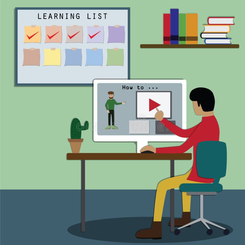 Young Man is Learning a New Skill from Website at Home,Online Course ...