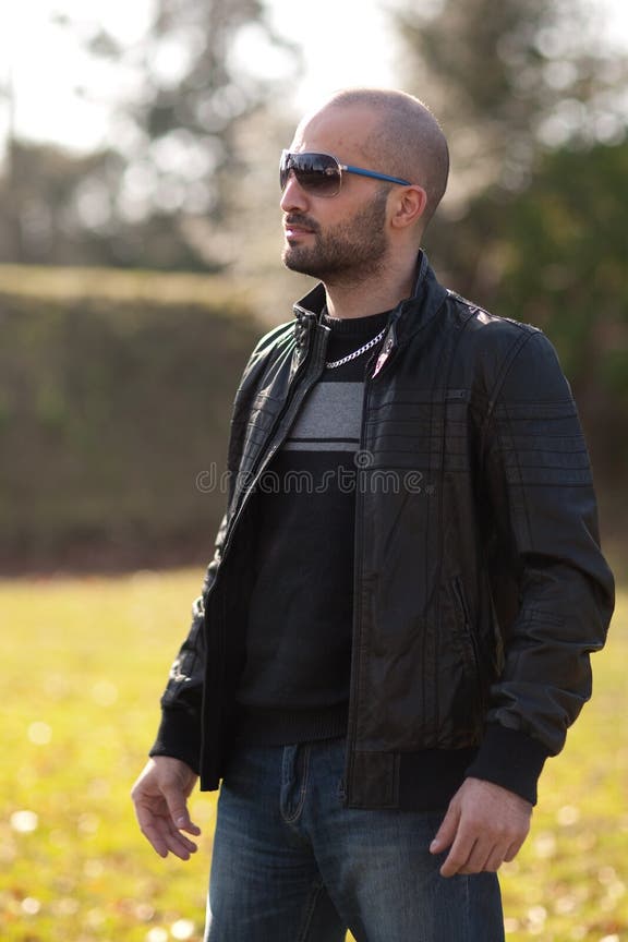 Young Man with a Leather Jacket Stock Photo - Image of neckless, person ...