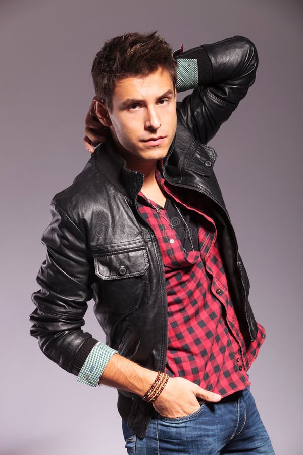 Young Man in Leather Jacket in a Fashion Pose Stock Image - Image of ...