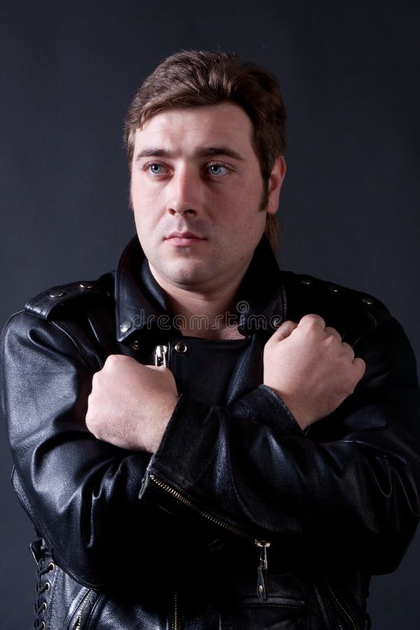 Young Man in a Leather Jacket Stock Photo - Image of body, clothing ...
