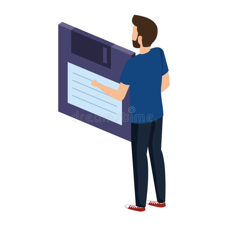 Young Man Lifting Floppy Disk Data Storage Stock Illustration ... Young Man Lifting Floppy Disk Data Storage Stock Illustration ...