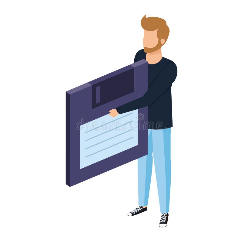 Young Man Lifting Floppy Disk Data Storage Stock Illustration ... Young Man Lifting Floppy Disk Data Storage Stock Illustration ...