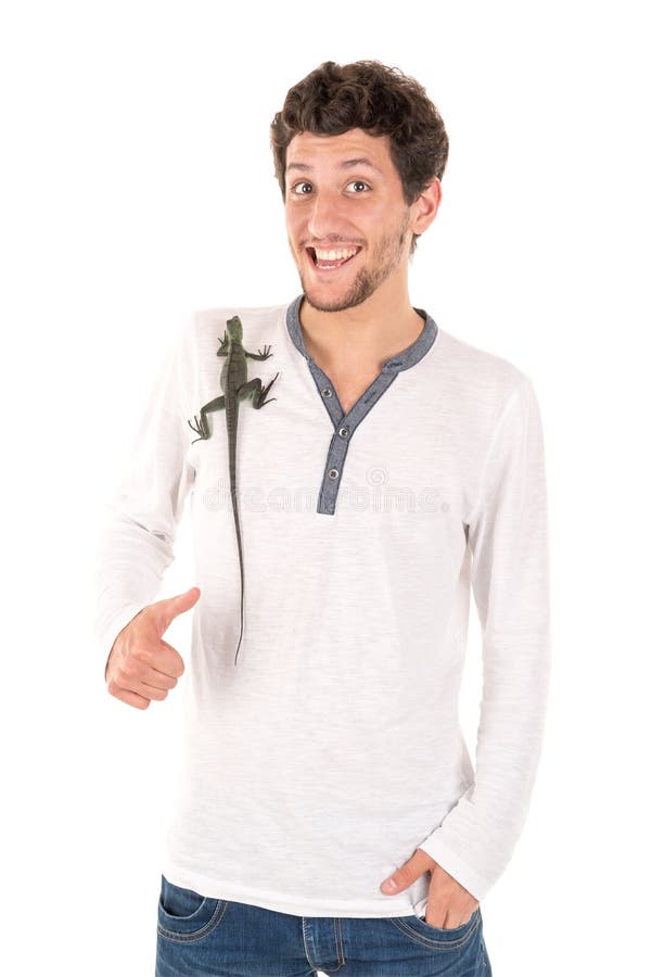 Young man with lizard stock image. Image of isolated - 89191915