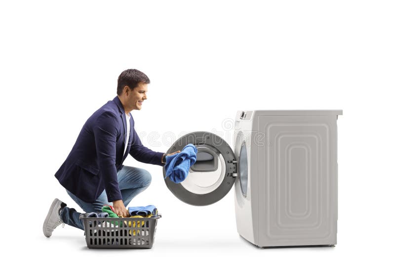 Man Loading His Washing Machine Stock Image - Image of racial, person ...