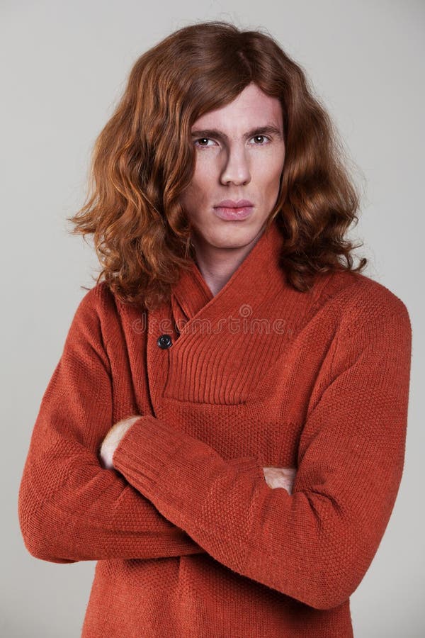 Young Man with the Long, Auburn Hair Stock Image - Image of hair ...