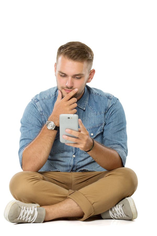 Young Man Look at His Cellphone, Stock Image - Image of casual, idea ...