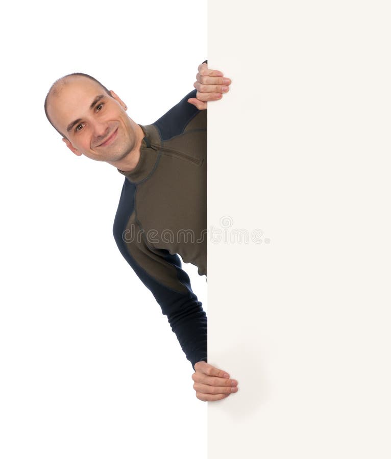 Young Man Look Out from Blank Banner Stock Image - Image of male, paper ...