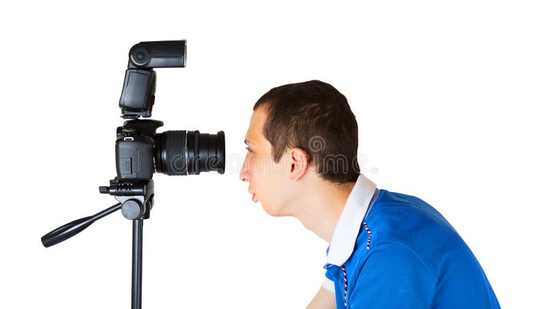Young Handsome Man Looking Through Lens Stock Photo - Image of need ...