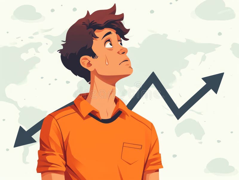 Young Man Looking at Falling Graph. Illustration in Cartoon Style Stock ...