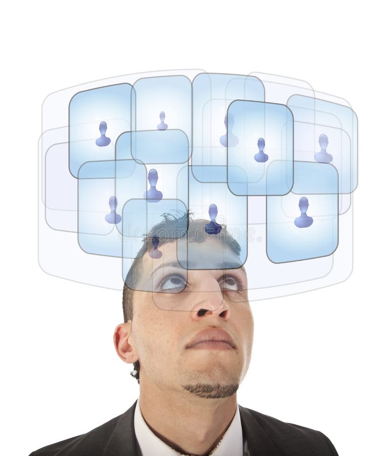 Young Man Looking at His Virtual Friends Stock Image - Image of ...