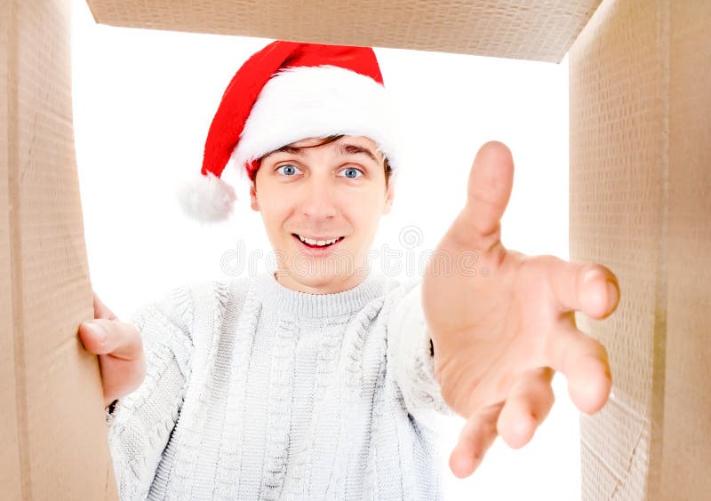 Young Man Looking Inside a Box Stock Image - Image of postal, party ...