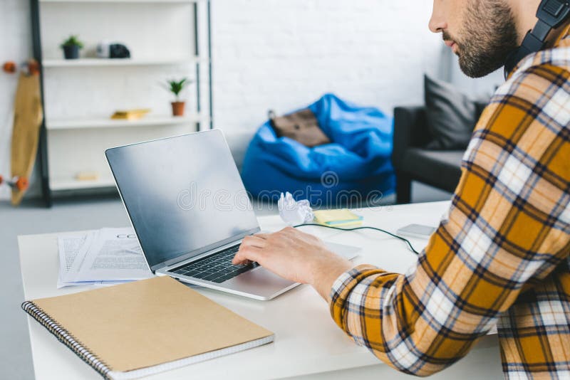 Young Man Looking at Laptop Screen Stock Photo - Image of business ...