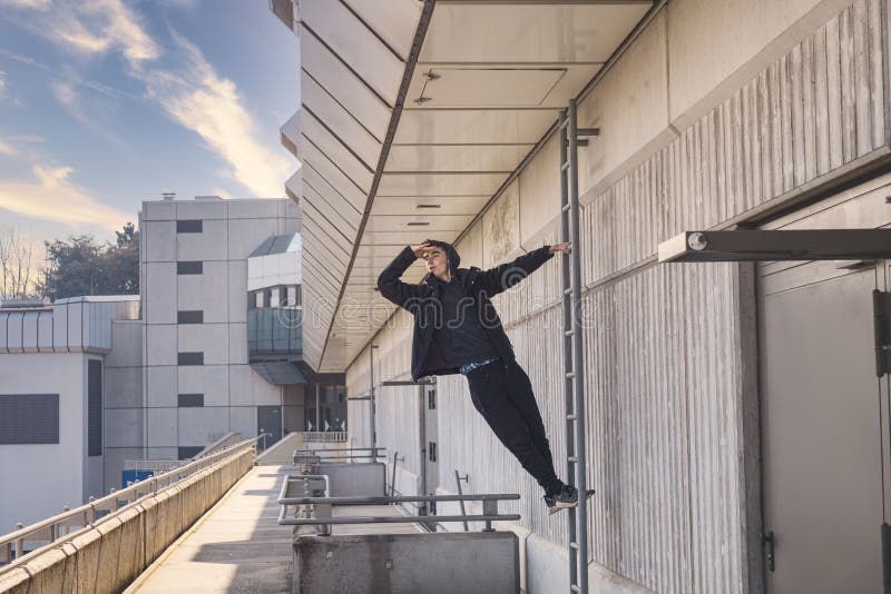 Man Looking Out on a Ladder Stock Photo - Image of concrete, view ...