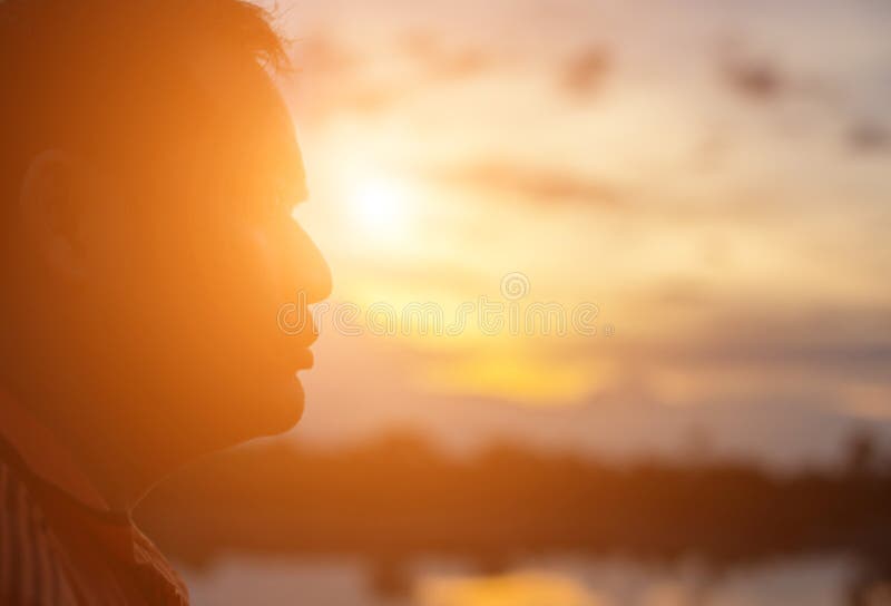 Young Man is Looking at the Sunrise Stock Image - Image of life, calm ...