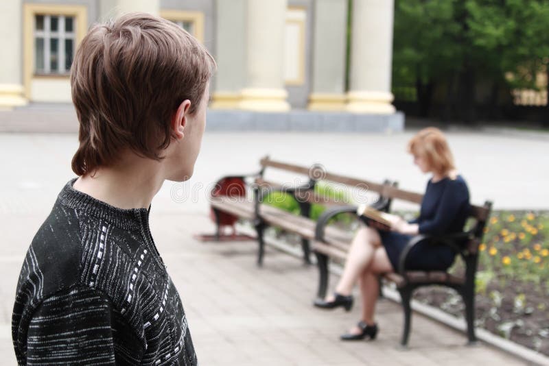 Young Man Looking for Young Woman. Stock Photo - Image of love, women ...