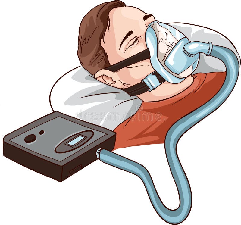 Young Man Lying on Bed with Sleeping Apnea and CPAP Stock Vector ... Young Man Lying on Bed with Sleeping Apnea and CPAP Stock Vector ...