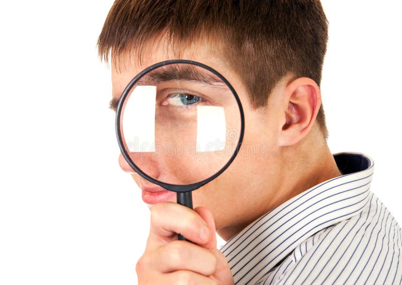 Young Man with a Magnifying Glass Stock Image - Image of magnifying ...