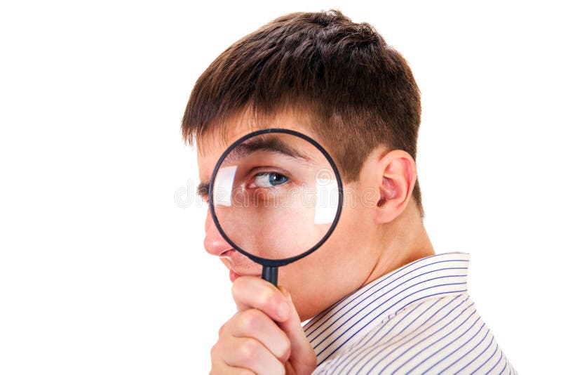 Young Man with Magnifying Glass Stock Image - Image of hold ...