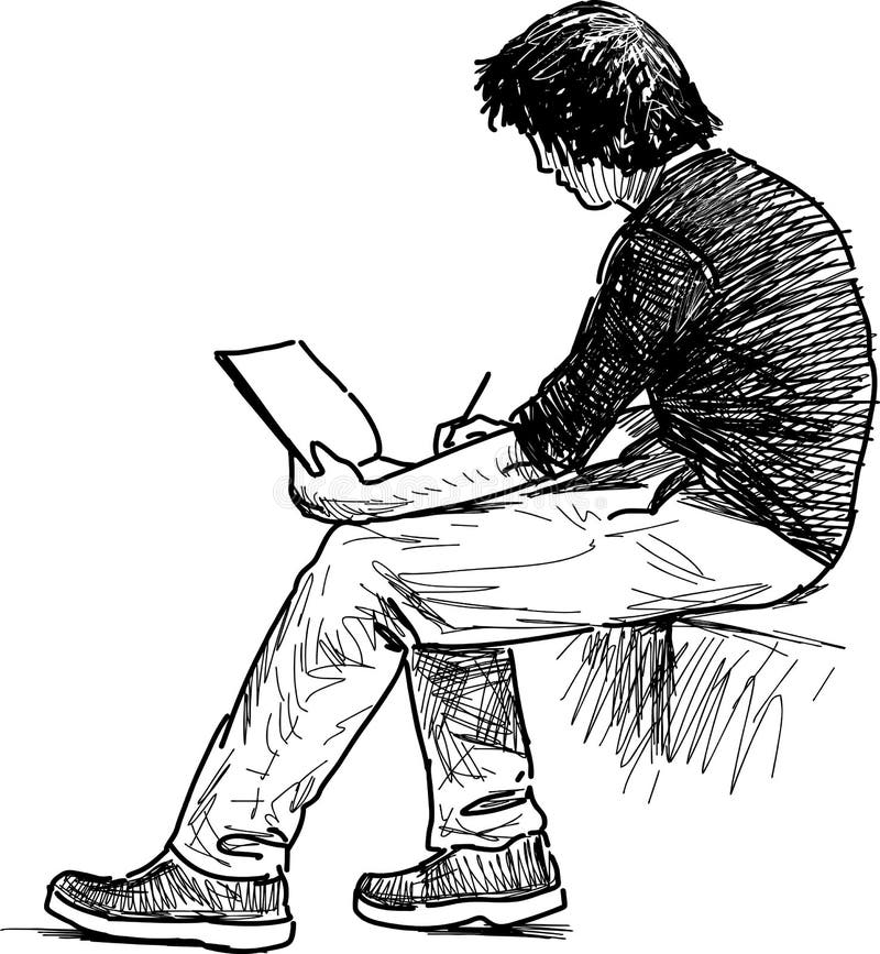 Young man makes sketches stock vector. Illustration of white - 39112118