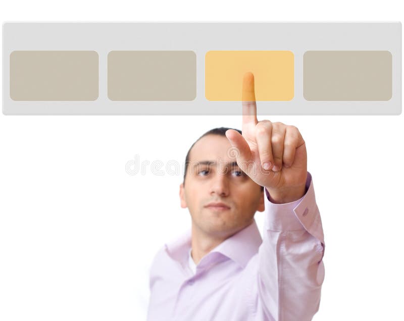 Young man making a choice stock photo. Image of button - 23423902
