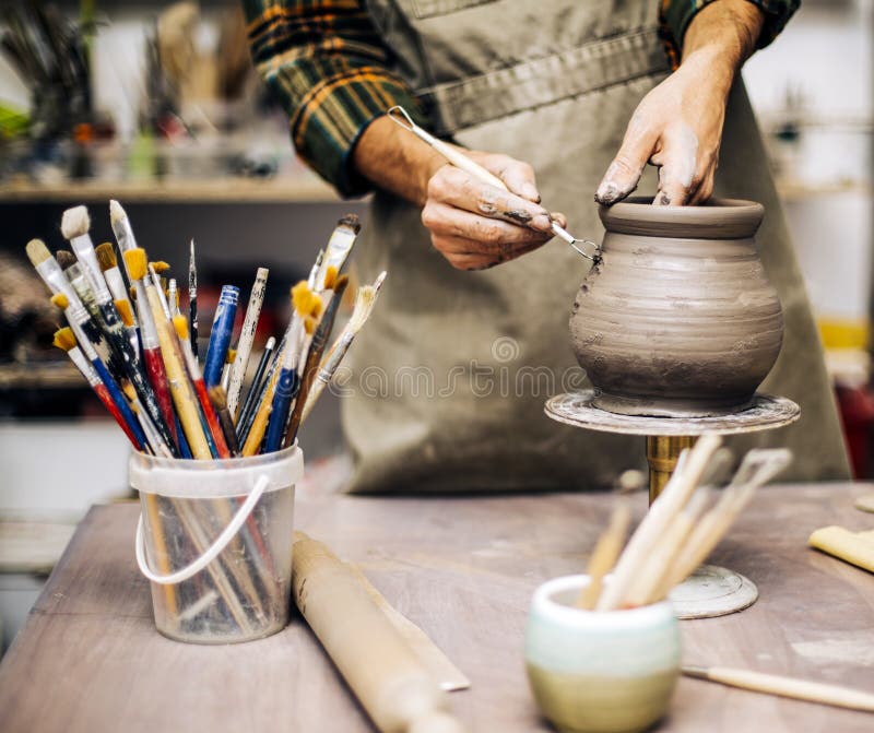 Young Man Making Pottery in Workshop Stock Image - Image of male, vase ...