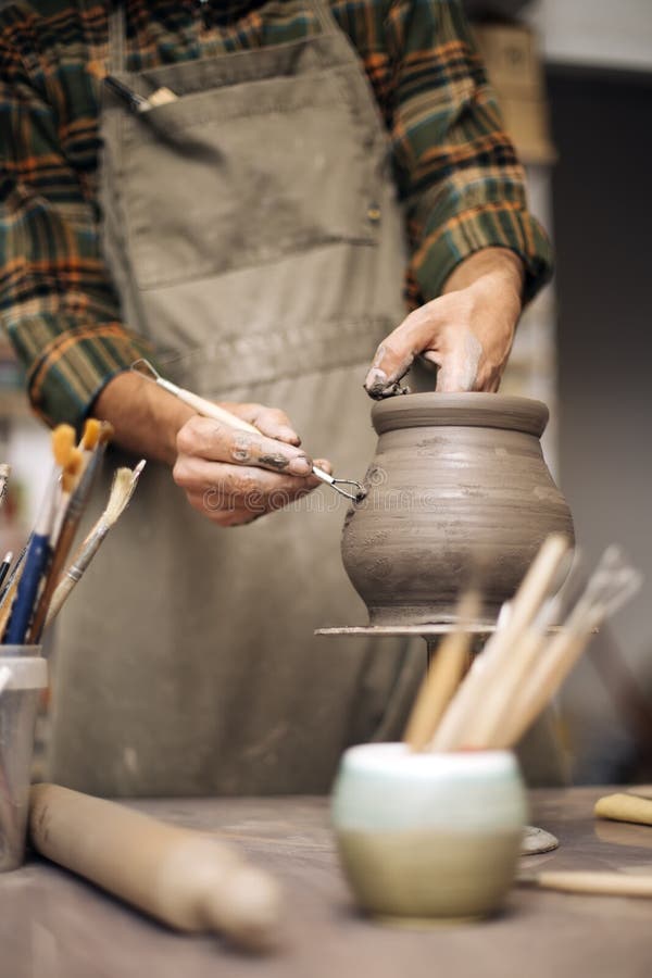 Young Man Making Pottery in Workshop Stock Image - Image of ceramics ...