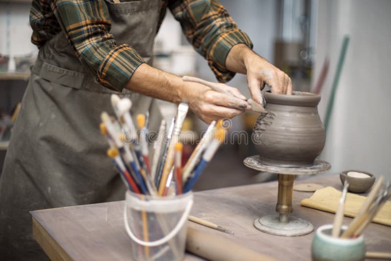Young Man Making Pottery in Workshop Stock Image - Image of ...