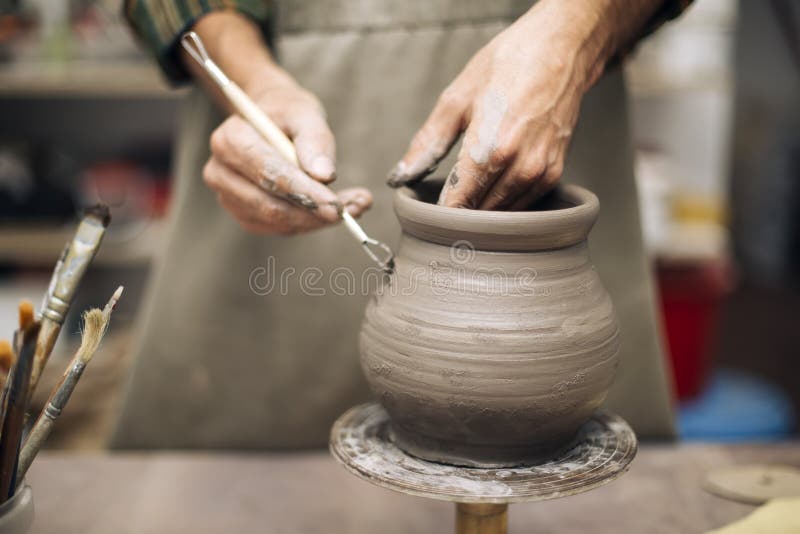 Young Man Making Pottery in Workshop Stock Photo - Image of shape, vase ...