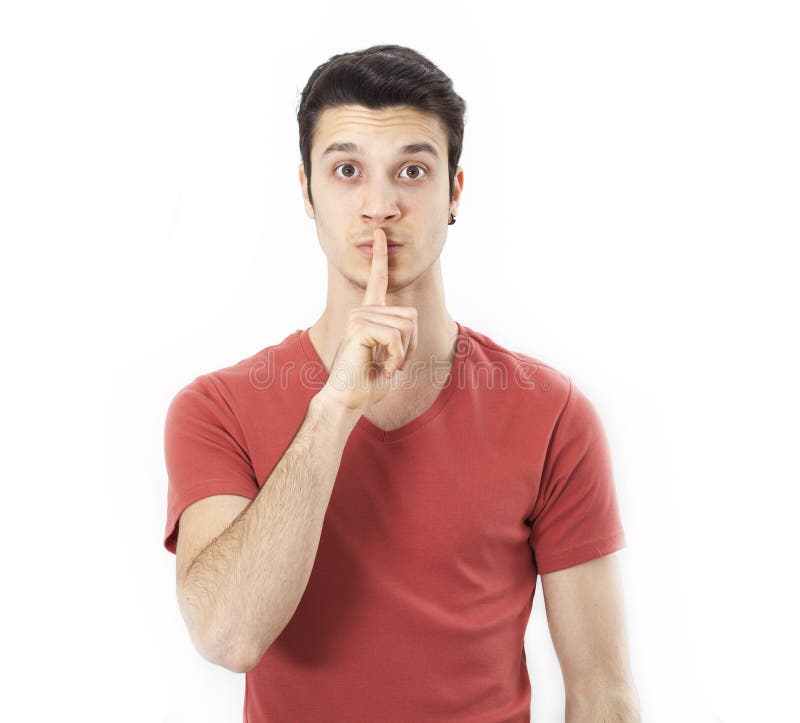 Young Man Making Silence Gesture Stock Photo - Image of casual ...